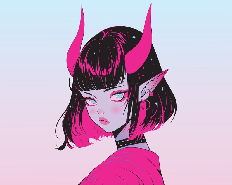 Anime Demon Girl Vector Illustration - Vector Art - Art for Sublimation ...