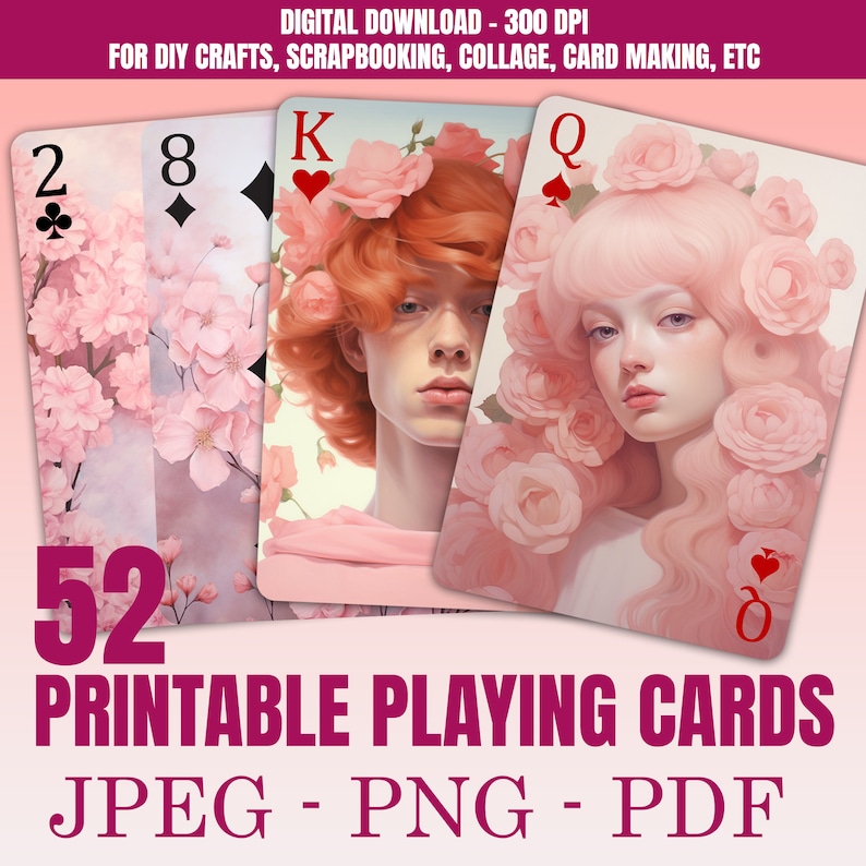 Printable Ethereal Floral Playing Cards - DIY Playing Card Deck - 52 ...