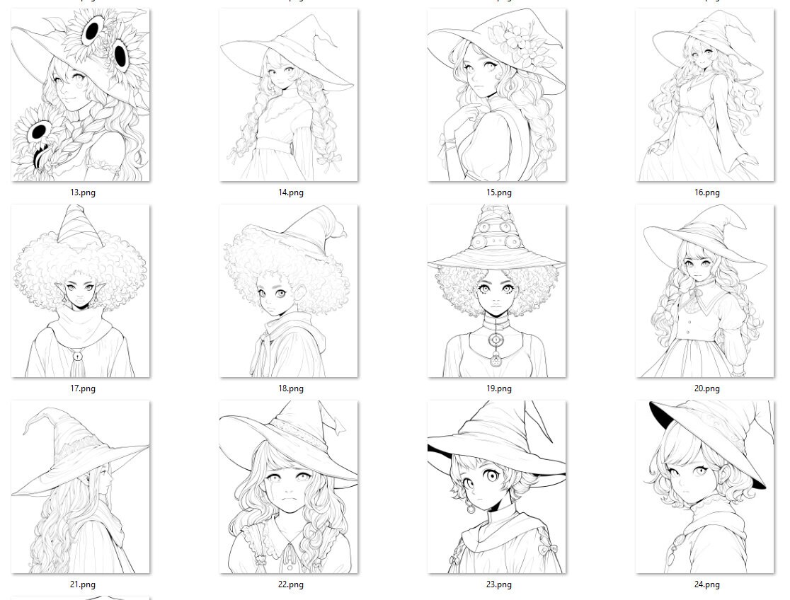 25 Fantasy Witches - Printable Coloring Pages - Coloring Book for ...