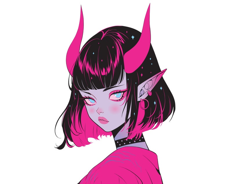 Anime Demon Girl Vector Illustration - Vector Art - Art for Sublimation ...