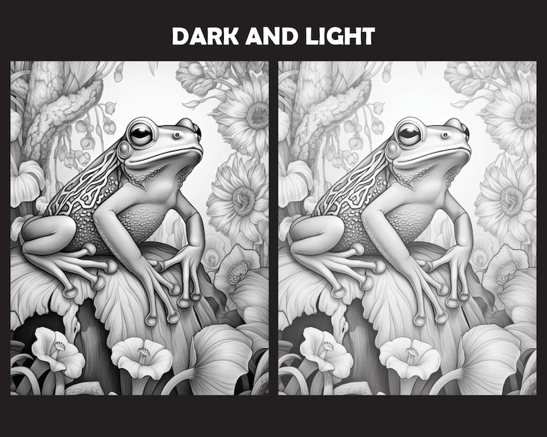 Frogs Coloring Book - Grayscale Coloring Book for Adults - Printable ...