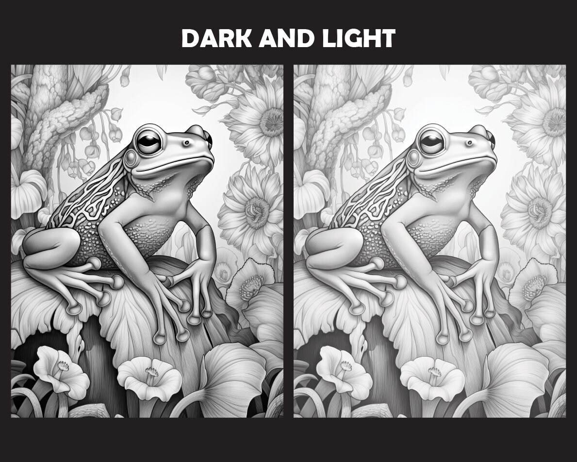 Frogs Coloring Book - Grayscale Coloring Book for Adults - Printable ...