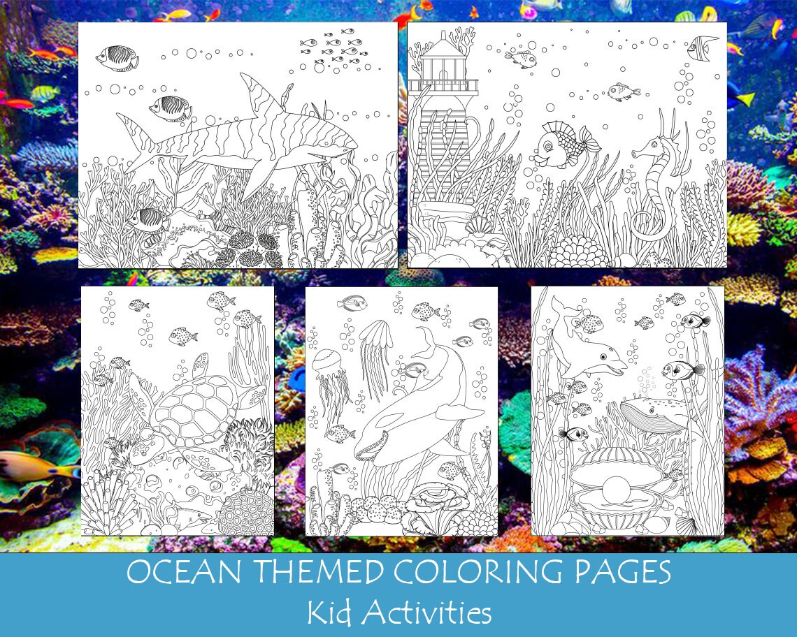 10 Ocean Themed Coloring Pages, Preschool Activity, Kindergarten ...