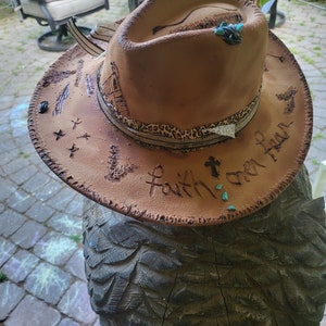 Faith Over Fear Hand Burned Cowboy Hat With Western Symbols - Etsy