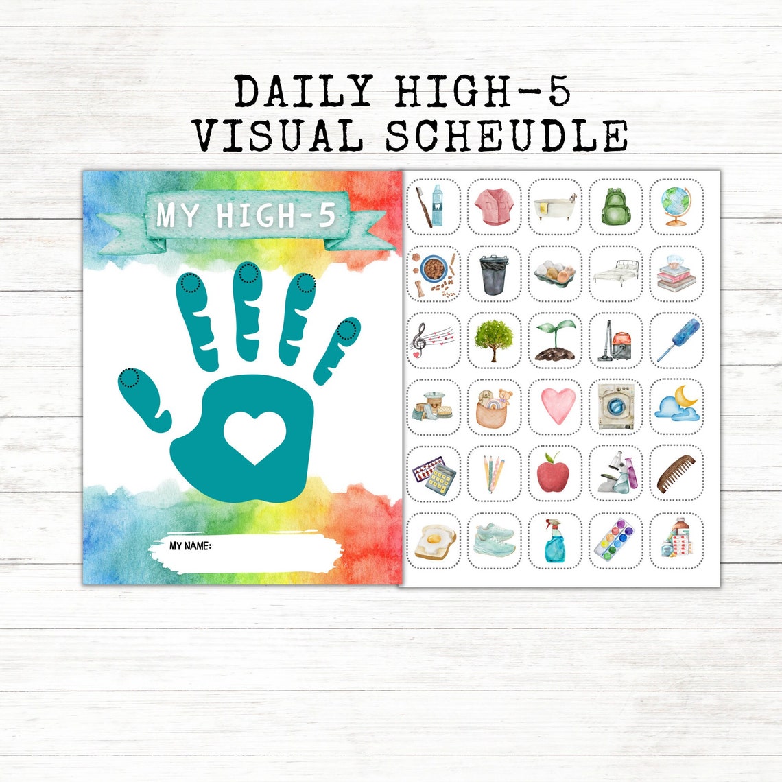 High Five Visual Schedule Watercolor Chore Chart Homeschool - Etsy