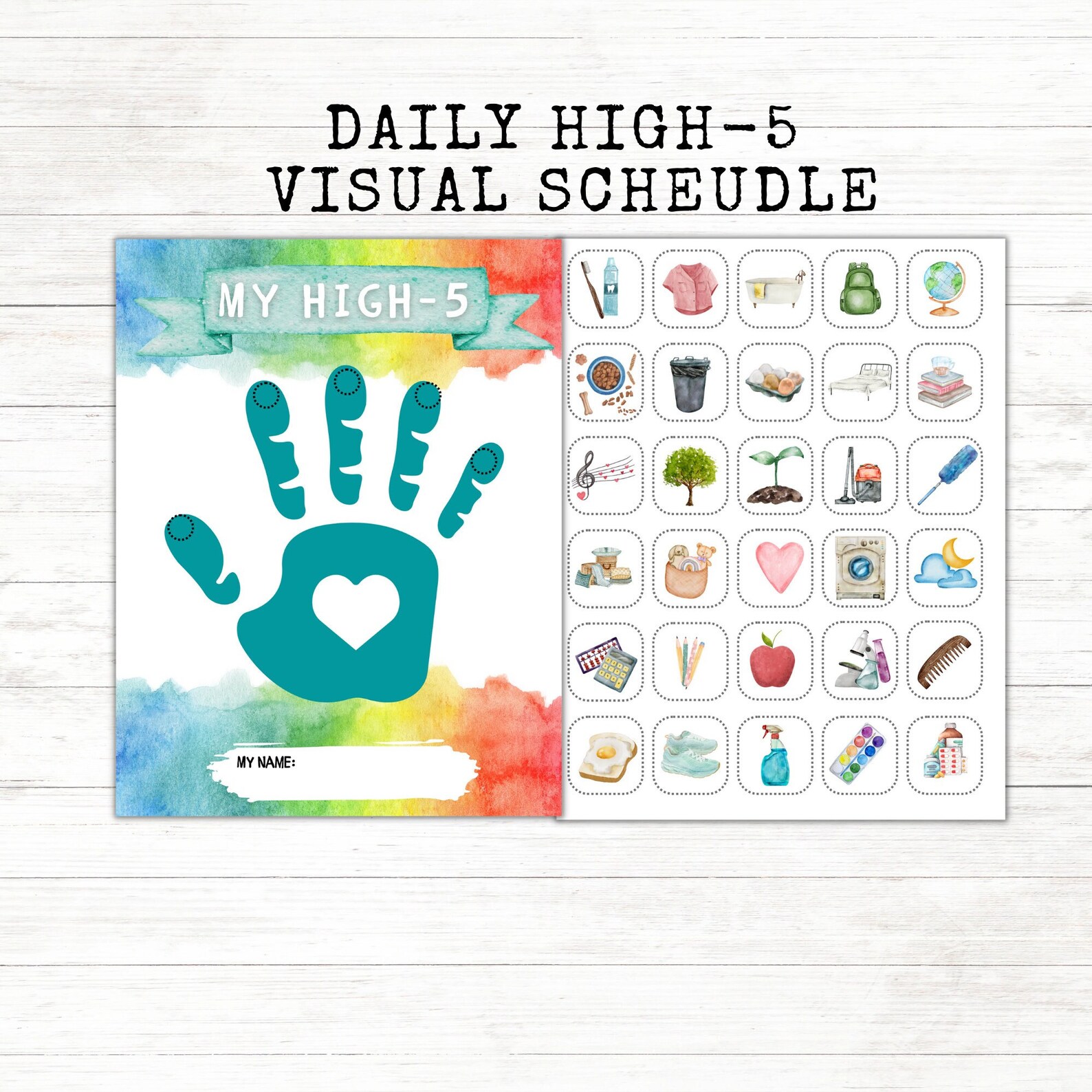 High Five Visual Schedule Watercolor Chore Chart Homeschool - Etsy