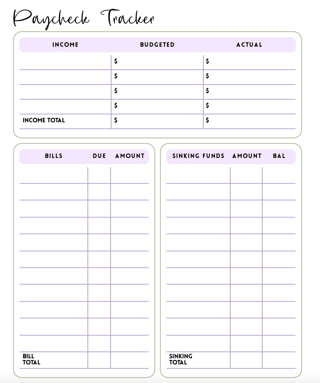 Digital Printable Paycheck Tracker - Etsy