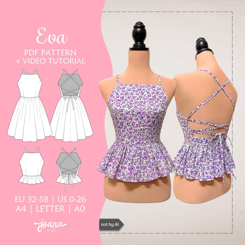 Peplum Top Sewing Pattern With Halter Neck, Open Back With Adjustable ...