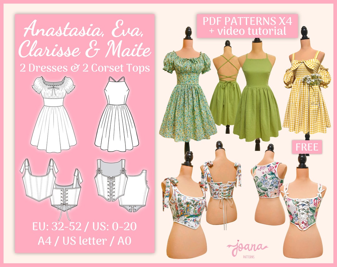 Pack 4 Downloadable Sewing Patterns Anastasia Eva - Etsy