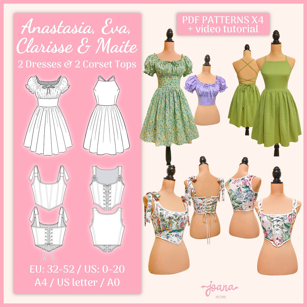 Pack 4 Downloadable Sewing Patterns Anastasia Eva - Etsy