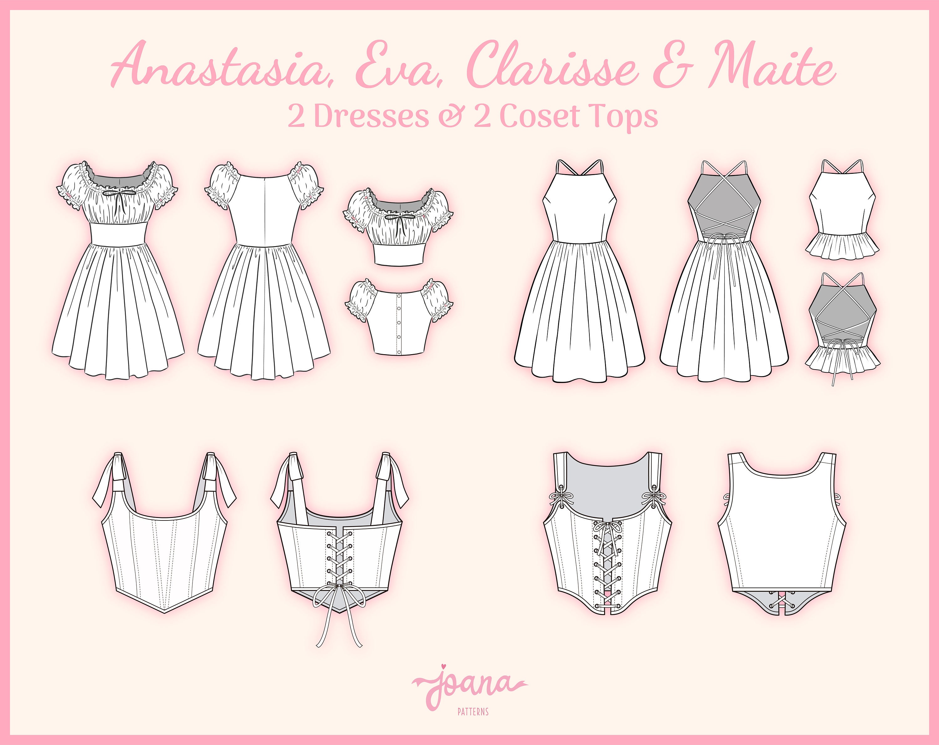 Pack 4 Downloadable Sewing Patterns Anastasia Eva - Etsy UK