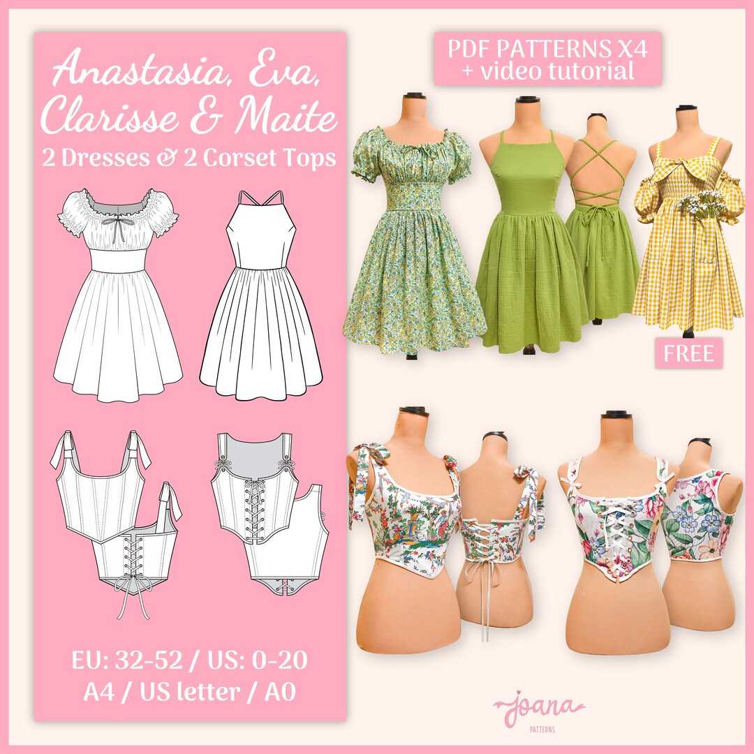 Pack 4 Downloadable Sewing Patterns Anastasia Eva - Etsy