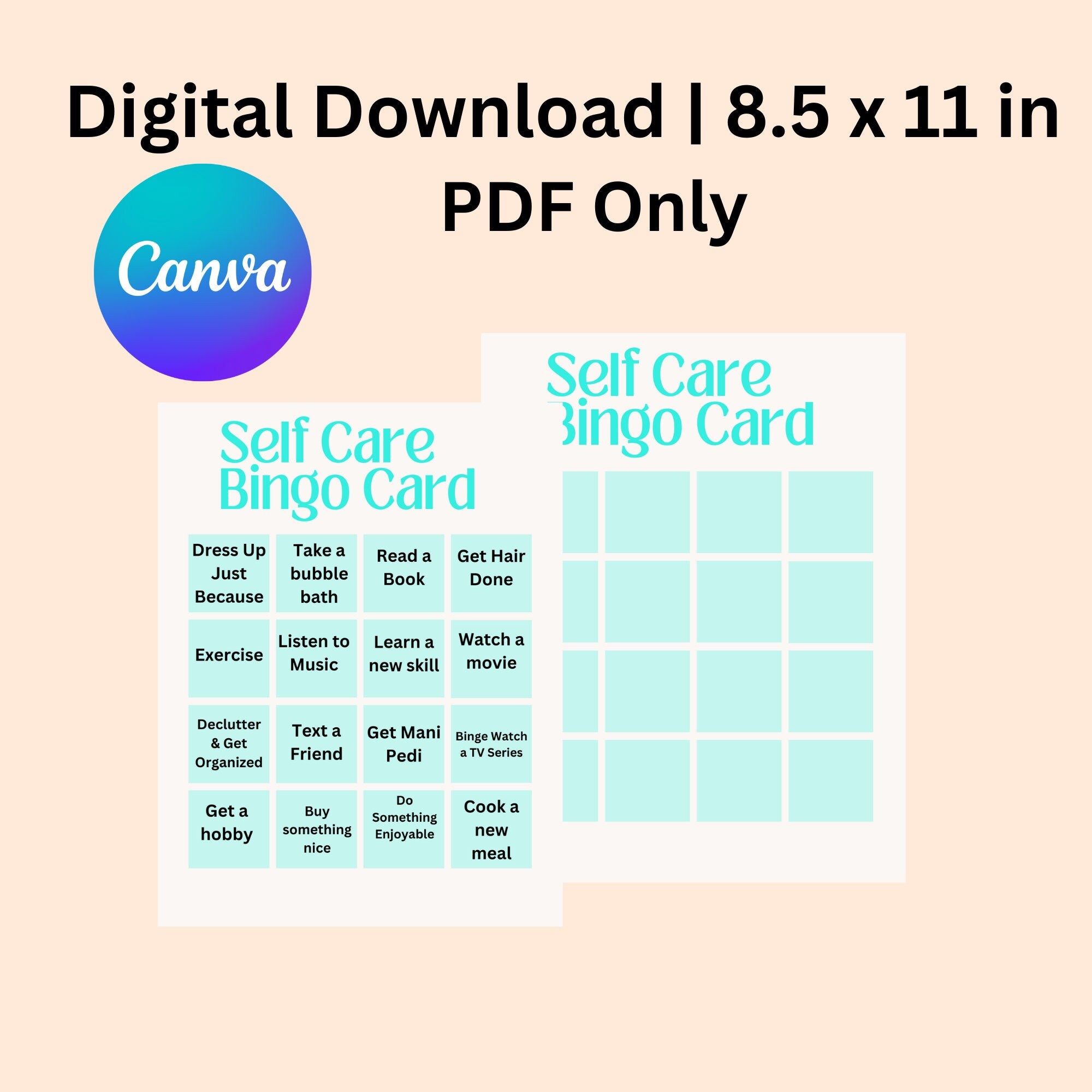 Printable Self Care Bingo Card, Self Care Cards, Bingo Cards for Self ...