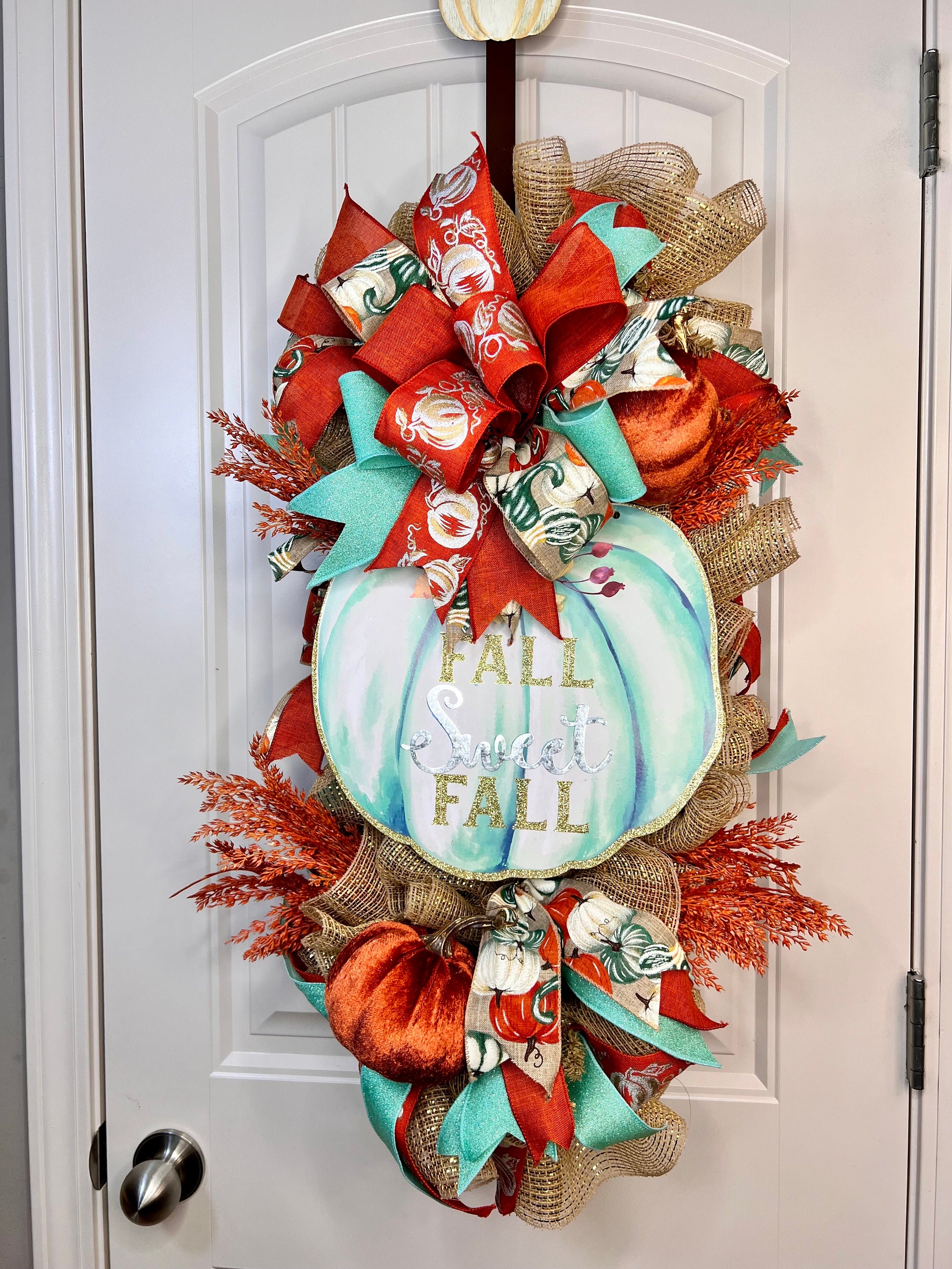 Turquoise & Orange Fall Wreath - Etsy