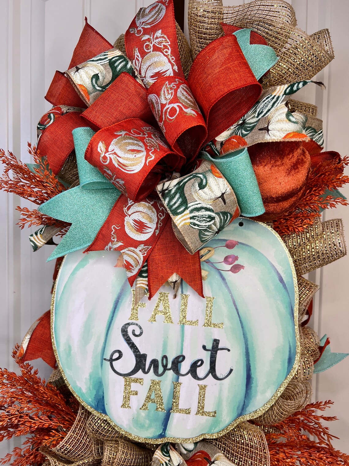 Turquoise & Orange Fall Wreath - Etsy