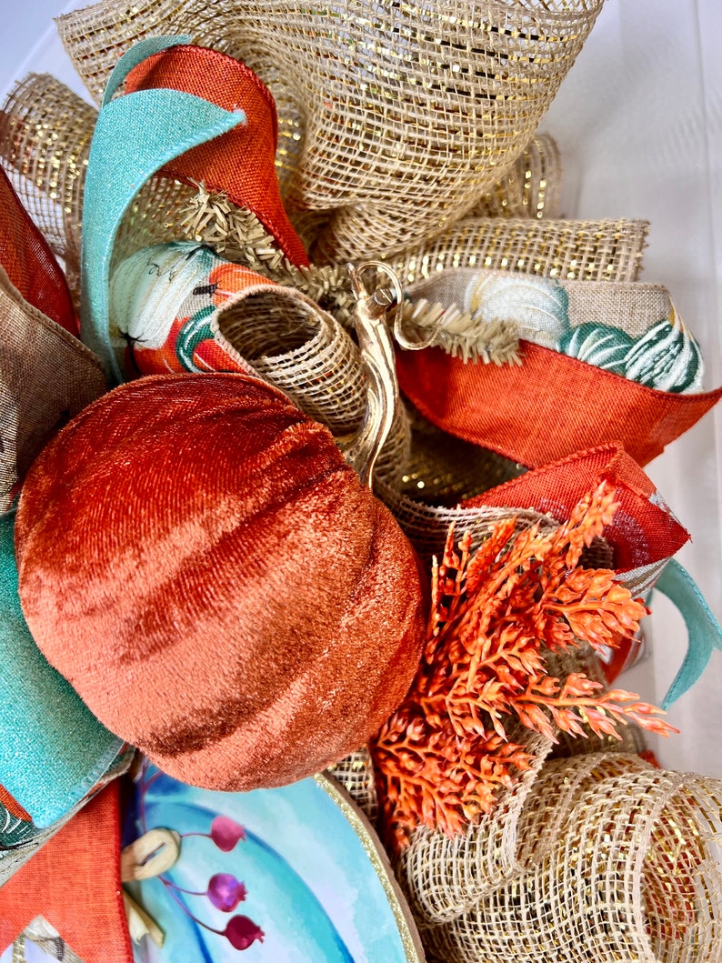 Turquoise & Orange Fall Wreath - Etsy