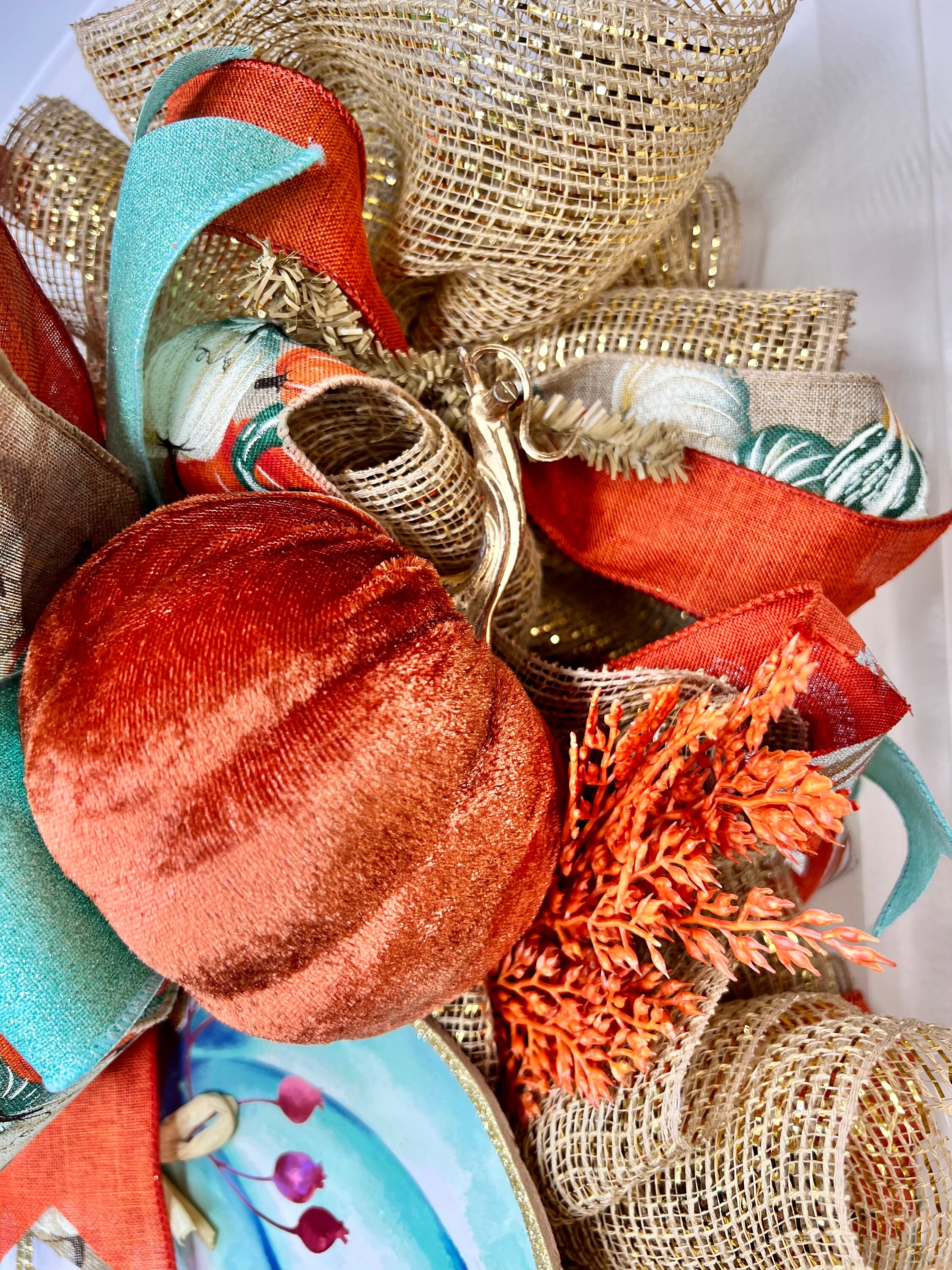 Turquoise & Orange Fall Wreath - Etsy