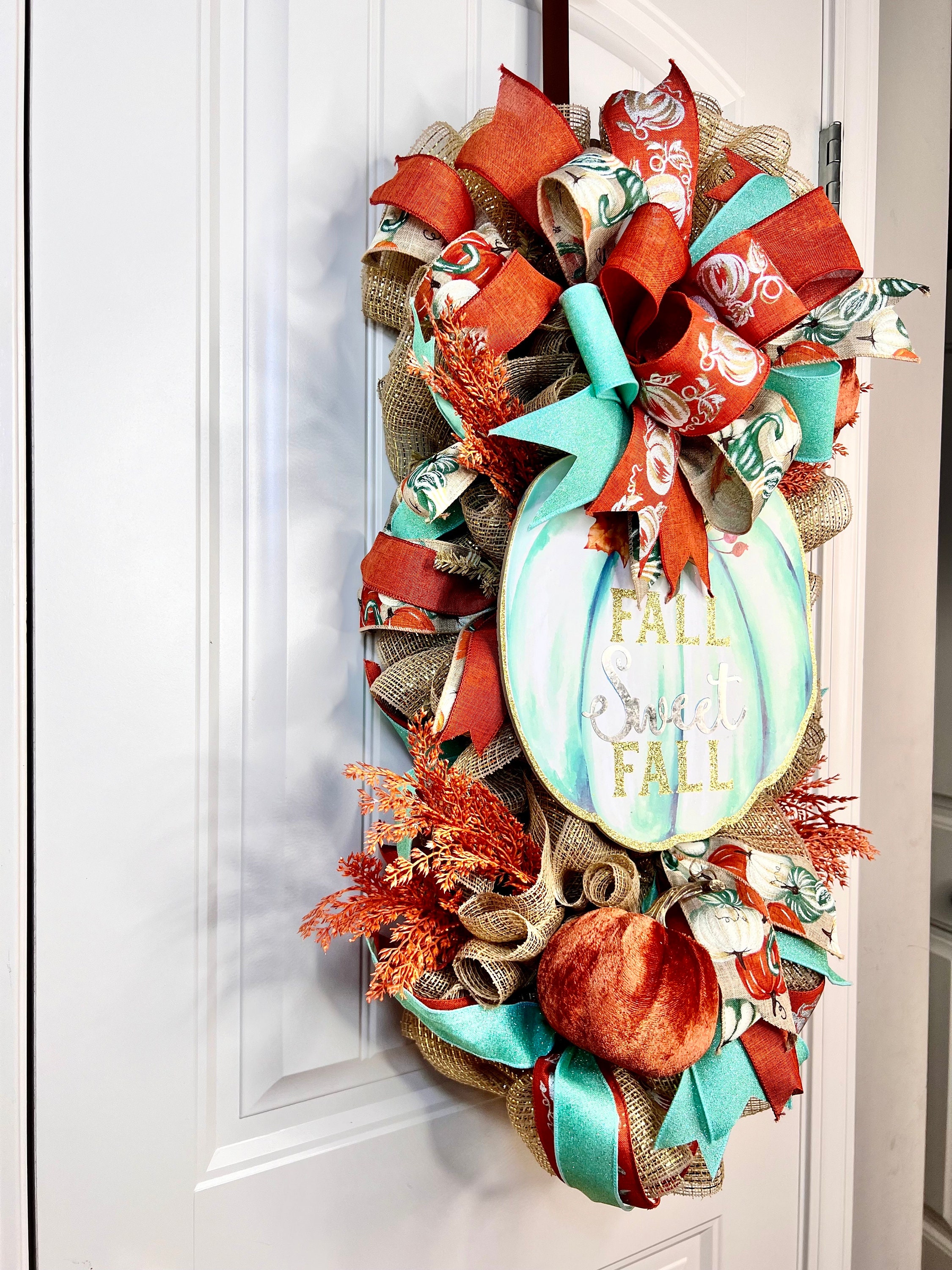 Turquoise & Orange Fall Wreath - Etsy