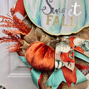 Turquoise & Orange Fall Wreath - Etsy