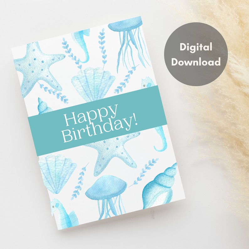 Baby Blue Happy Birthday Card Printable, Digital Birthday Card ...