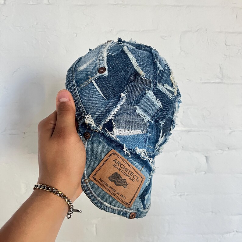 Recycled Denim Hat / Patchwork Trucker Hat / Ripped Jeans Trucker Hat ...