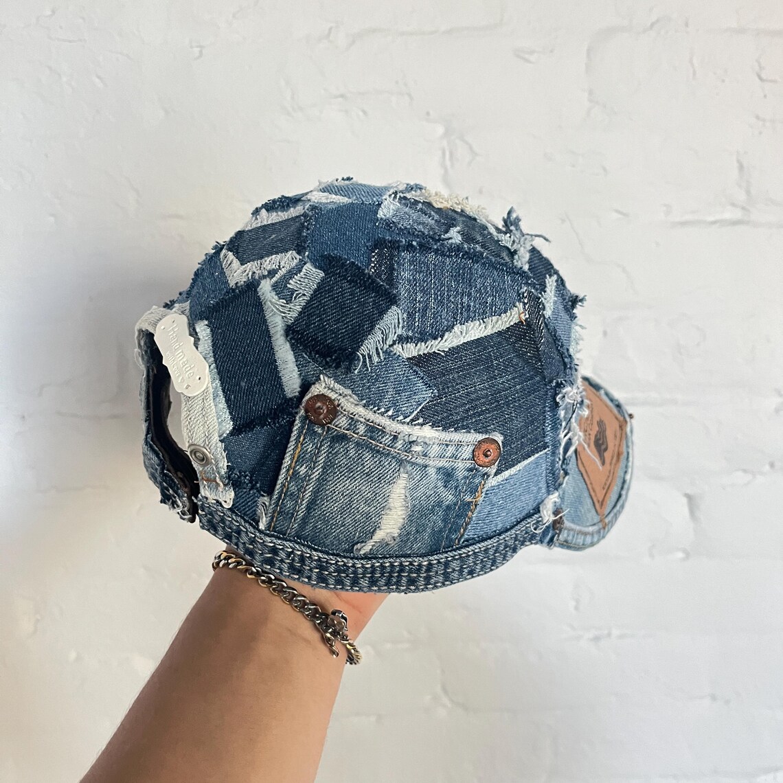 Recycled Denim Hat / Patchwork Trucker Hat / Ripped Jeans Trucker Hat / Distressed Denim Hat ...
