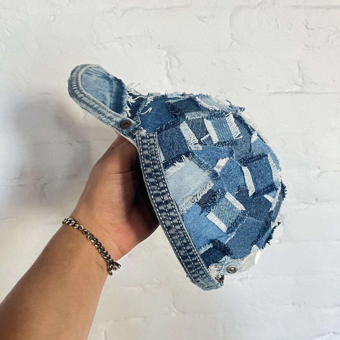 Recycled Denim Hat / Patchwork Trucker Hat / Ripped Jeans Trucker Hat ...