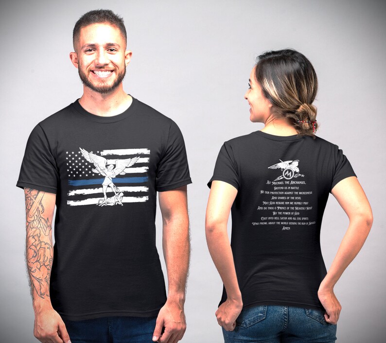 St Michael Archangel Thin Blue Line T-shirt, Police Officer Gift - Etsy