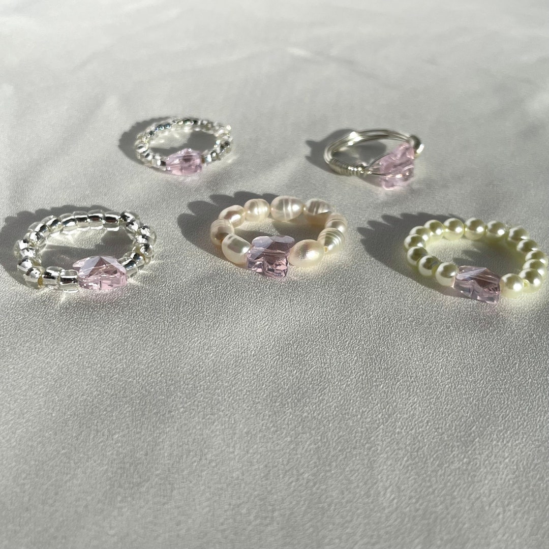 Cute Pink Butterfly Rings Y2K Rings Pretty Beaded Rings Seed Bead Ring ...