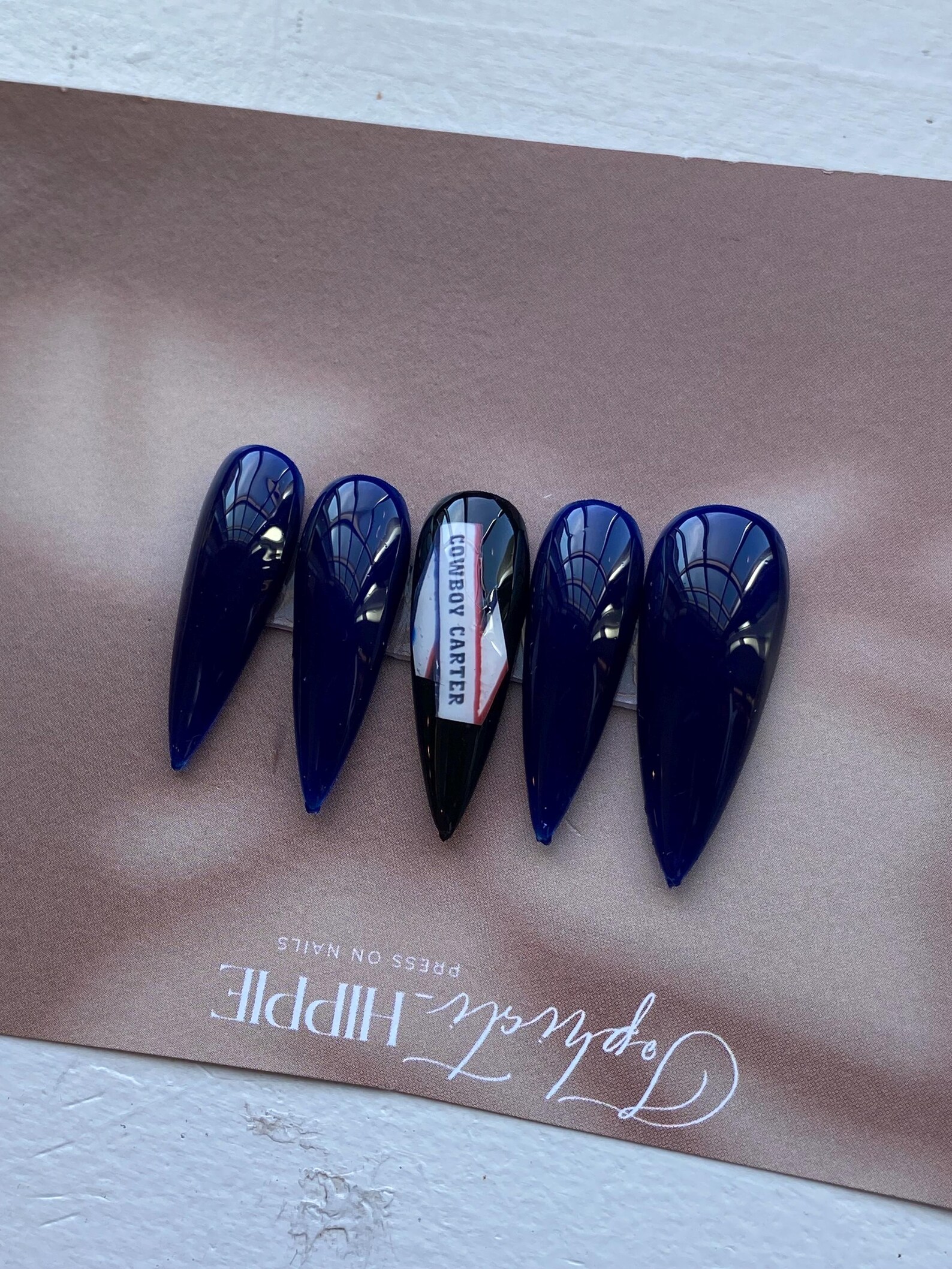 Blue and Black With Cowboy Carter Ribbon Press on Nails XL Stiletto - Etsy