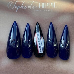 Blue and Black With Cowboy Carter Ribbon Press on Nails XL Stiletto - Etsy