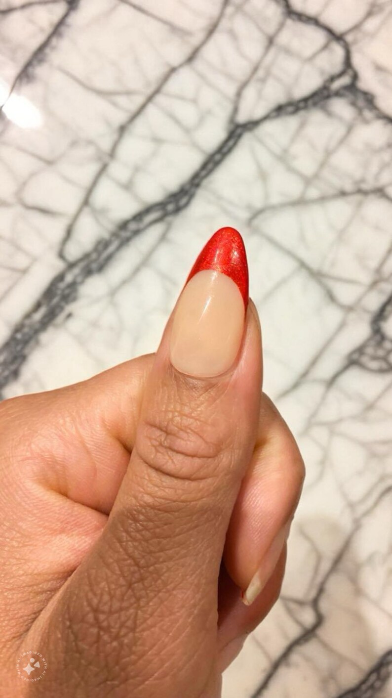Red Holographic Chrome French Tips Medium Almond Press Ons - Etsy