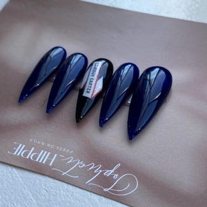 Blue and Black With Cowboy Carter Ribbon Press on Nails XL Stiletto - Etsy