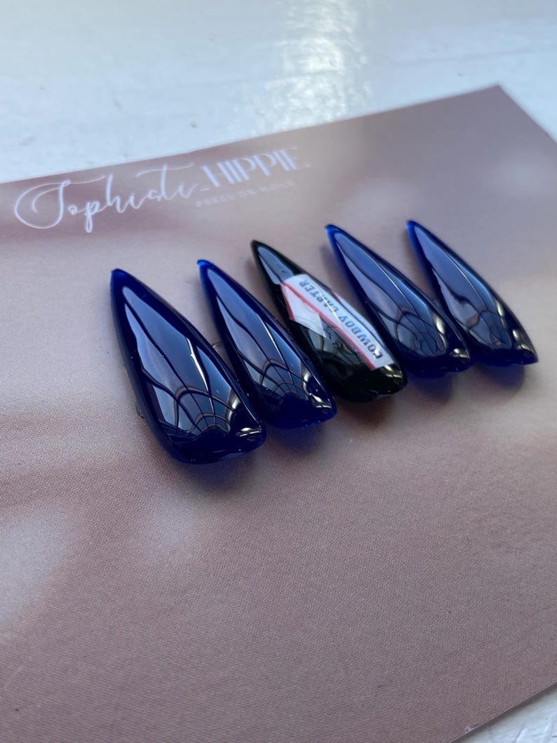 Blue and Black With Cowboy Carter Ribbon Press on Nails XL Stiletto - Etsy
