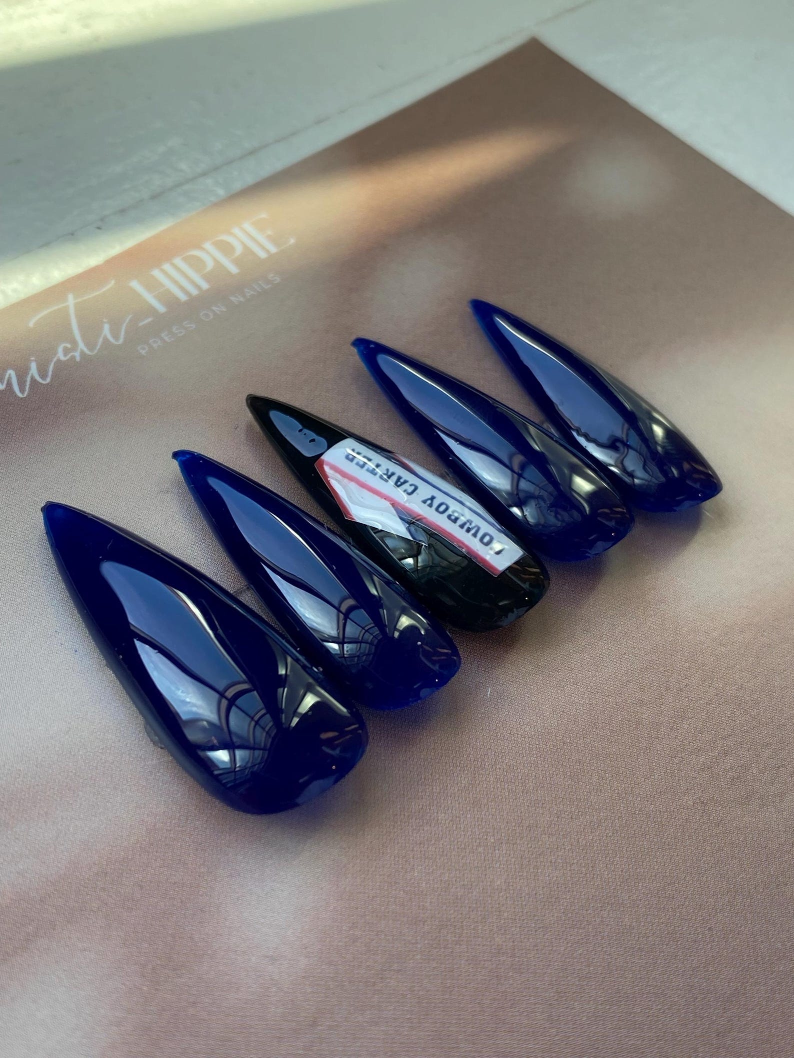 Blue and Black With Cowboy Carter Ribbon Press on Nails XL Stiletto - Etsy