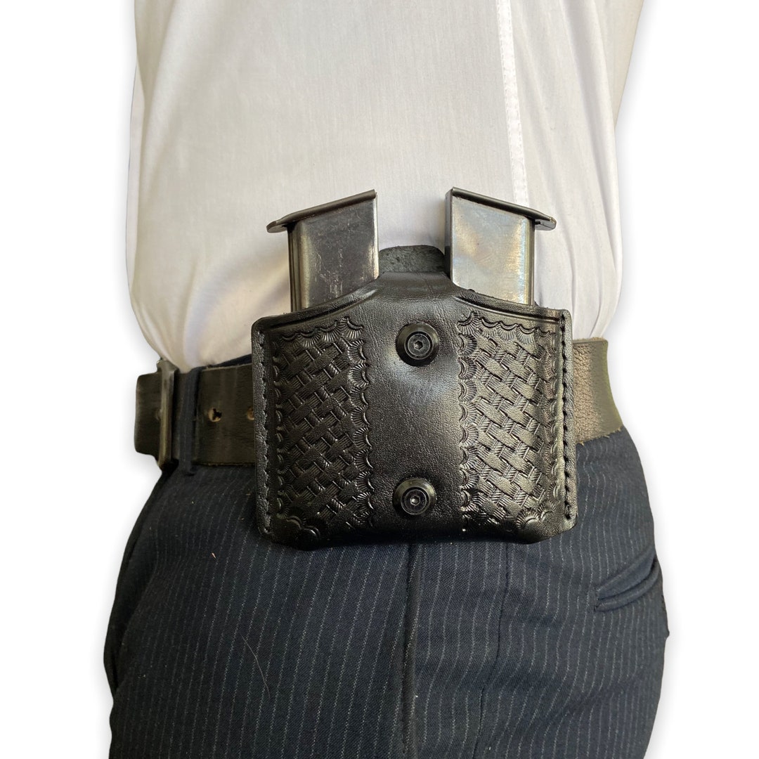 KS004 Basketweave Design Leather Double Magazine Pouch/case Colt 1911 ...