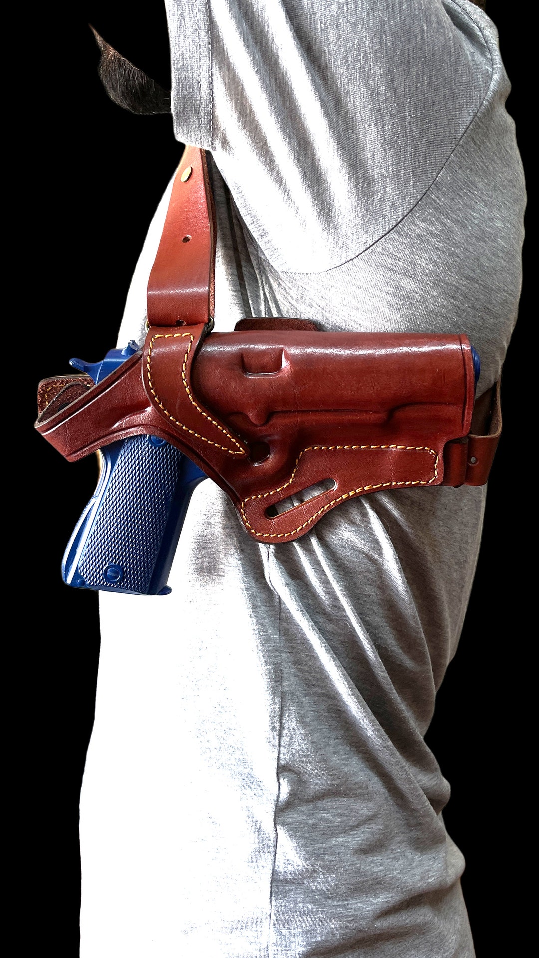 K065-PR PERSONALIZED Leather Horizontal Shoulder & Belt Holster (2in1 ...