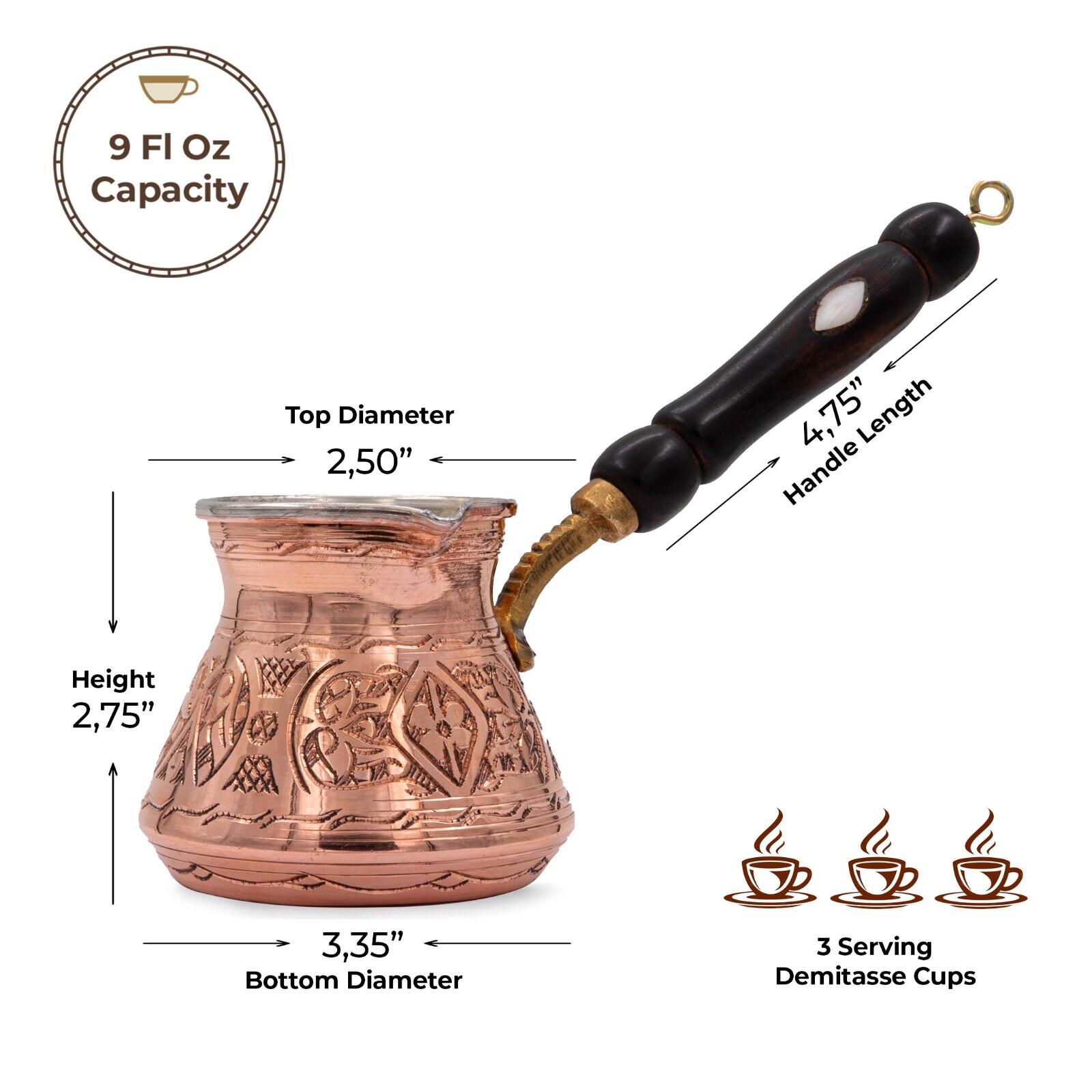Thickest Solid Copper Engraved Coffee Pot With Wooden Handle - Etsy