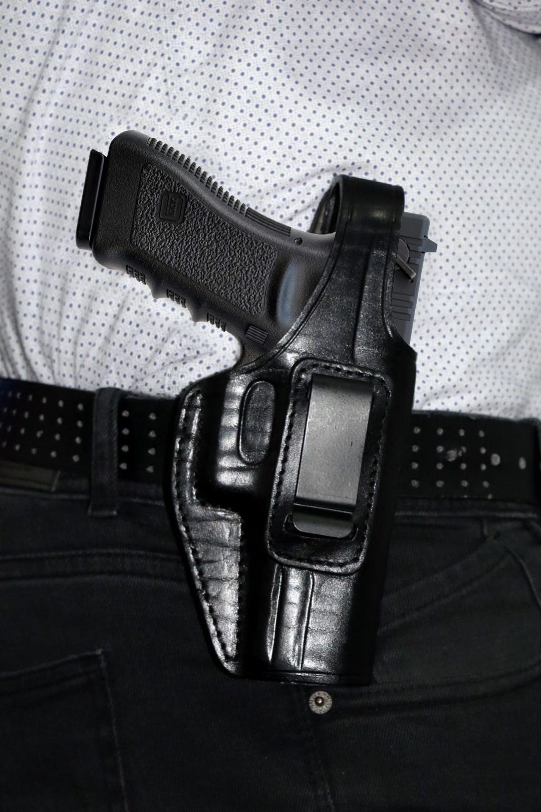 KM021 IWB Leather Belt Holster Fits GLOCK 17 19 22 23 RH Handmade - Etsy