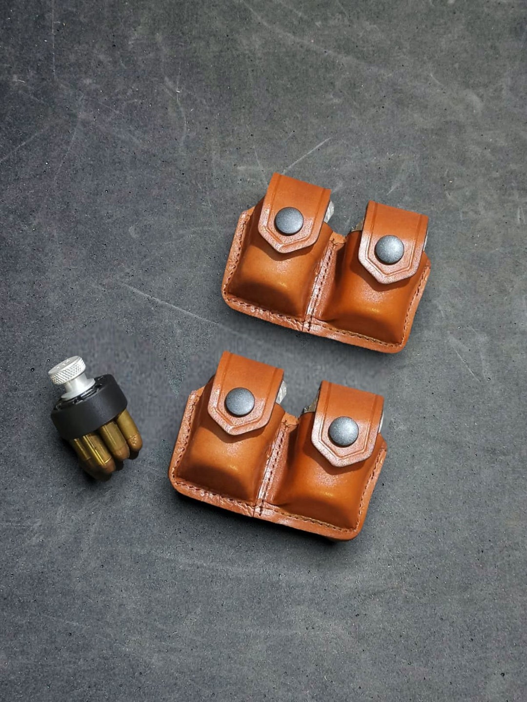 KM2005 Two Leather Double Speedloader Carriers/cases/pouches With Belt ...