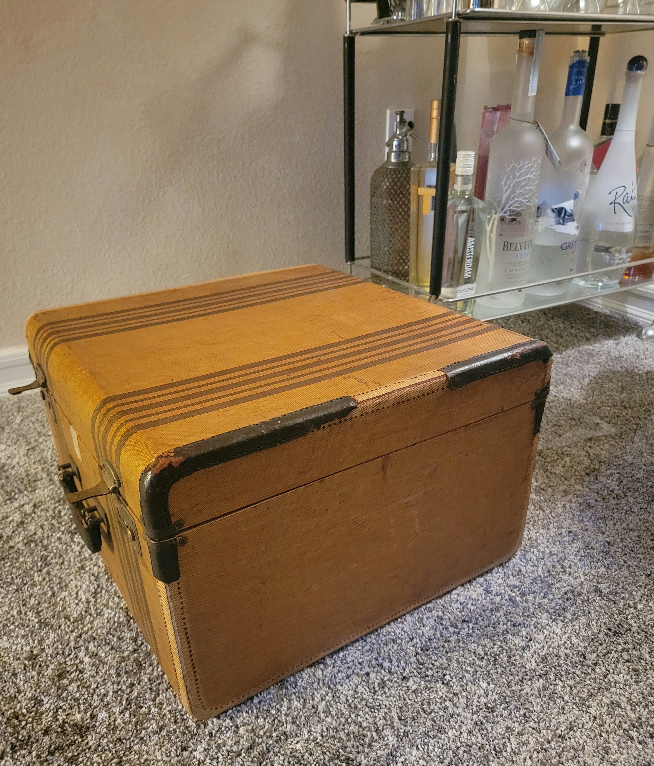 1930s Striped Luggage Suitcase Rare Size 18x18x11 1/2 Beautiful Look ...