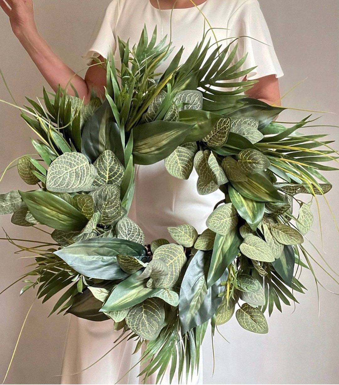 Big Tropical Year Around Greenery Wreath, Palm Beach Green Grasses ...