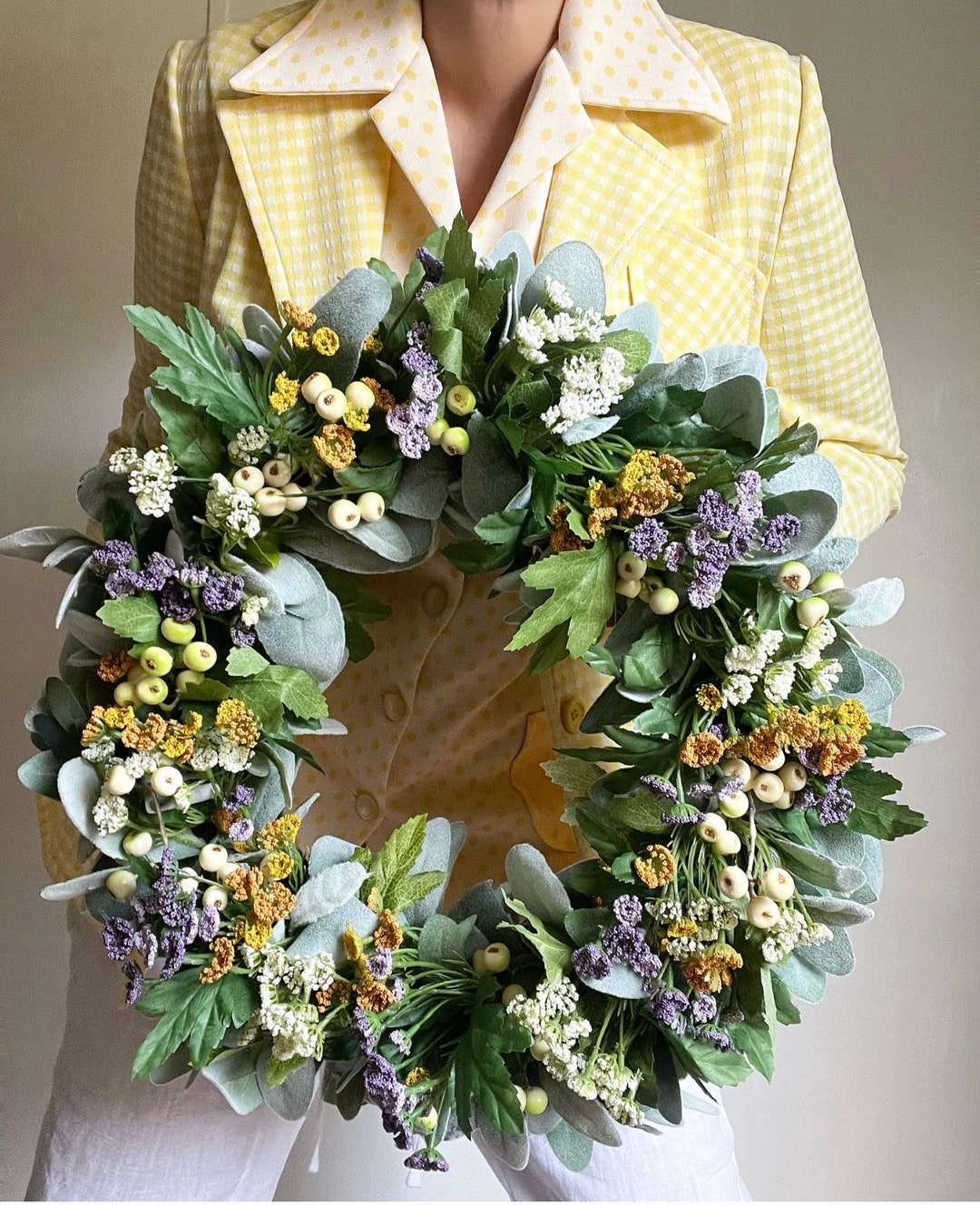 Spring Summer Lambsear Queen Annes Lace Wreath, Wildflower Summer ...