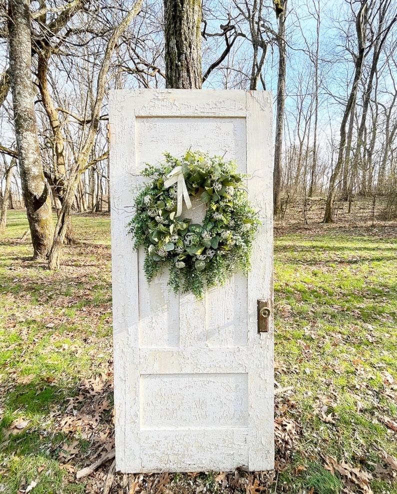 XL Eucalyptus Wreath: Modern Farmhouse Greenery With Velvet Ribbon - Etsy
