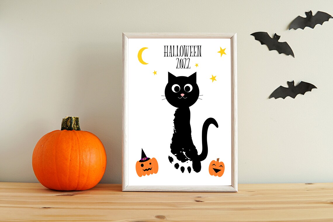Halloween Black Cat Footprint Craft Template Printable - Etsy