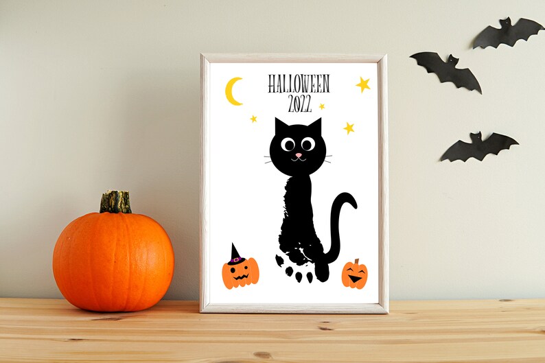 Halloween Black Cat Footprint Craft Template Printable - Etsy