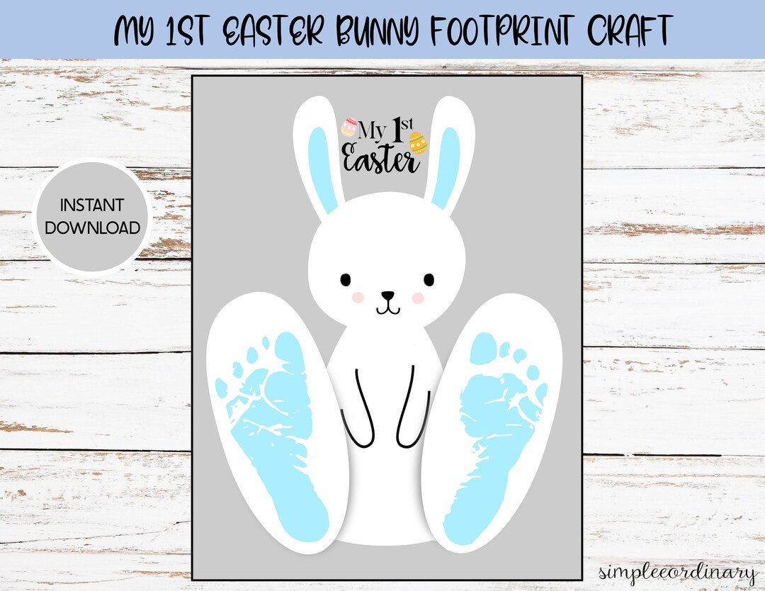 My First Easter Blue Bunny Footprint Craft, Printable Footprint Art ...