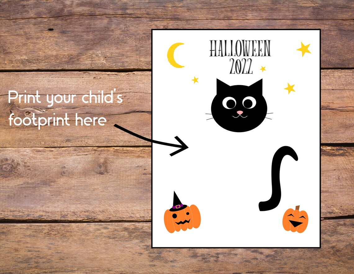 Halloween Black Cat Footprint Craft Template Printable - Etsy
