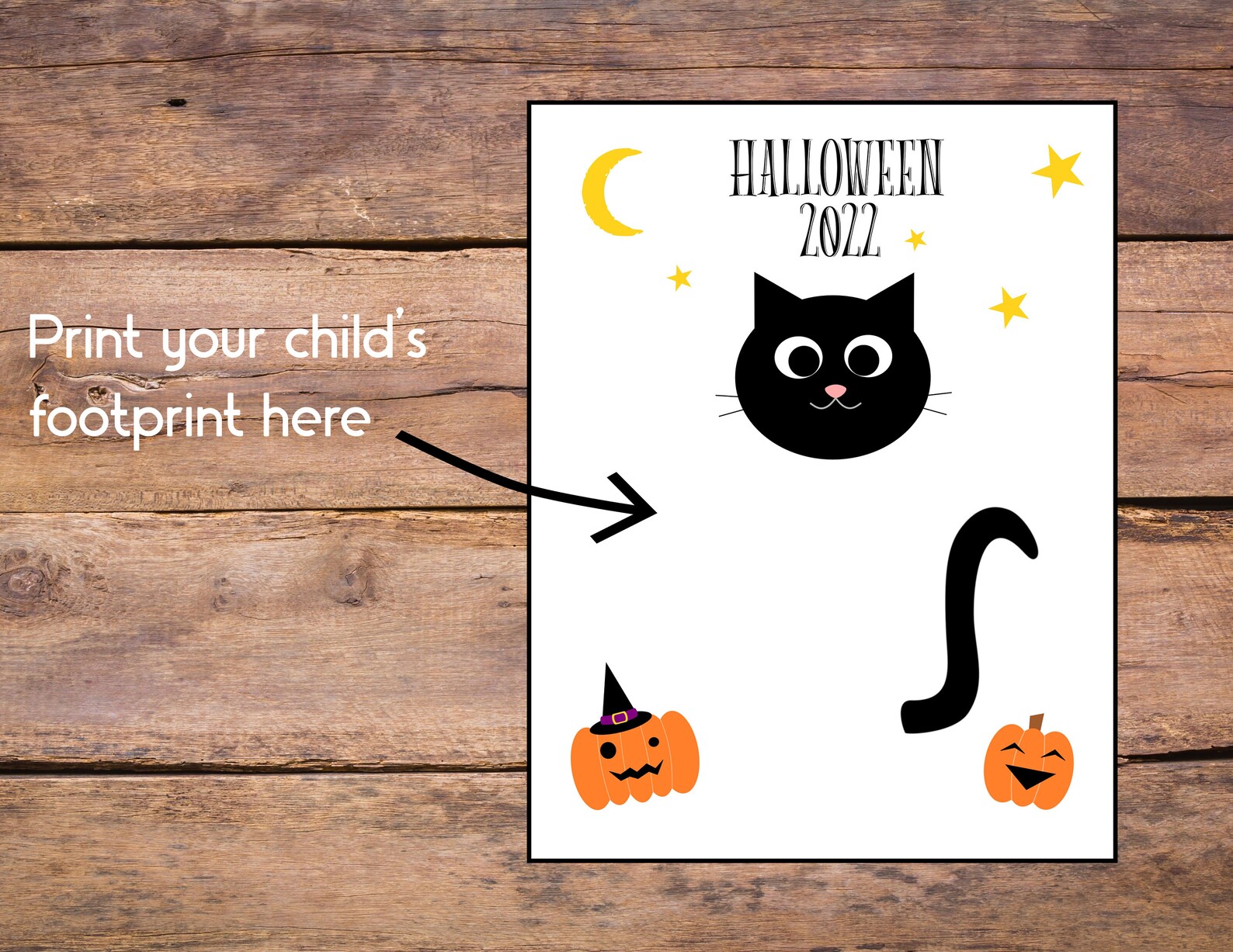 Halloween Black Cat Footprint Craft Template Printable | Etsy