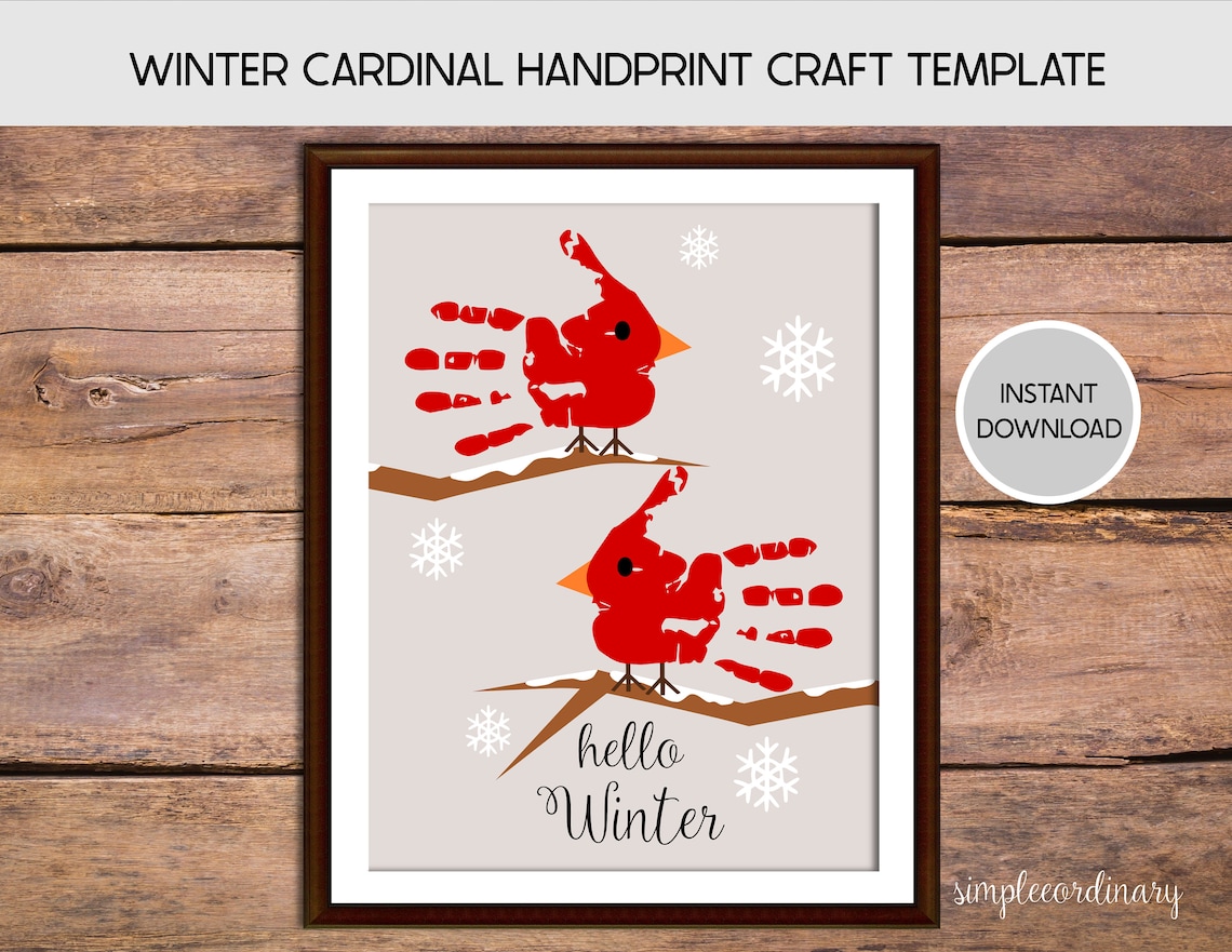 Winter Cardinals Handprint Craft Winter Printable Card - Etsy